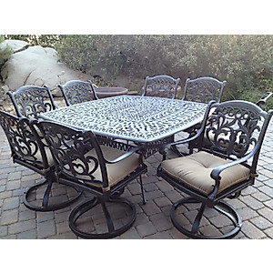 Mandalay Outdoor Patio 9pc Dining Set Dark Bronze Color Cast Aluminum (Premium Fabric Cushions)