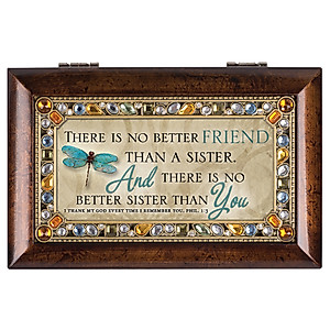 Cottage Garden No Better Friend Sister Jeweled Amber Earth Tone Petite Music Box Plays Amazing Grace