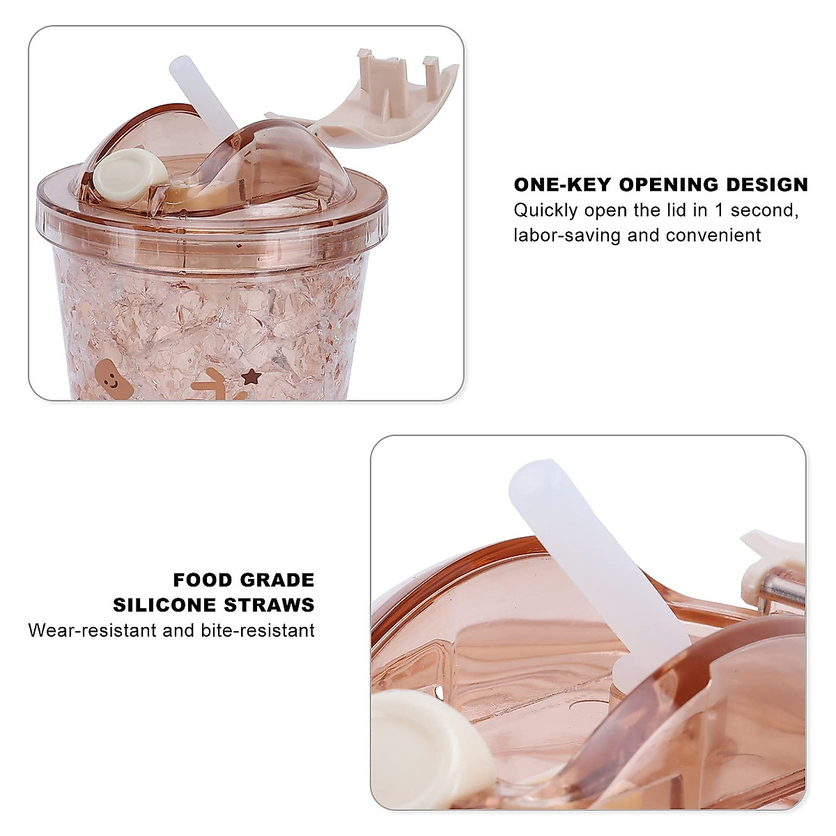 Cute Water Tumbler, 450ml Water Drinking Cup Reusable Double Wall Water Bottle with Straw Kawaii Water Bottle for Home Travel Tumbler(Brown)