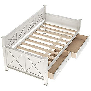 Bellemave Twin Daybed Frame with Storage Drawers,Wood Platform Beds Captain Sofa Bed for Kids,Bedroom,Living Room(Cream White)