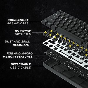 HK GAMING GK61s Mechanical Gaming Keyboard - 61 Keys Multi Color RGB Illuminated LED Backlit Wired Programmable for PC/Mac Gamer (Gateron Mechanical Yellow, Black)