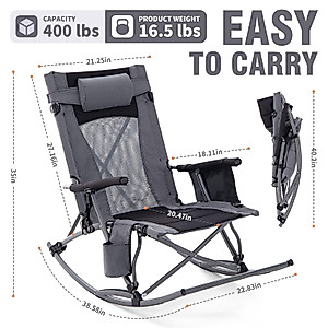 Homcosan Folding Rocking Camping Chair Portable Oversized Padded Rocking Chair with Footrest Folding Chairs for Outside with Pillow for Patio, Garden, Lawn, Supports 400 lbs
