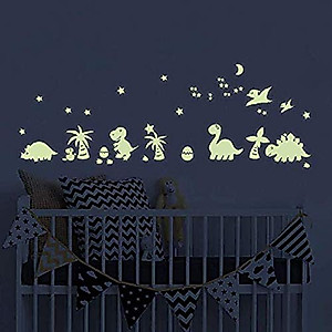 Wall Decals Glow in Dark, BENBO Dinosaurs Decorations Peel DIY Luminous Vinyl Wall Stickers for Kids Girls Bedroom Home Nursery