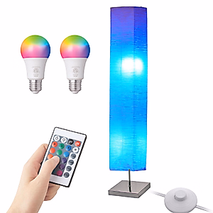 LIGHTACCENTS Honors Color Changing Floor Lamp With Two RGB LED Bulbs And Remote Control - Select From 4 Color Changing Modes. The Remote also has a built-in dimmer.