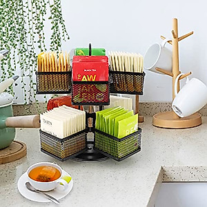 360 Degree Rotatable Tea Bag Organizer, Cast Iron Chrome lazy Susan for Teabag, 8 Basket Hold Up to 96 bags, Home Office Kitchen Cabinet Countertop Pantry Tea Coffee Storage