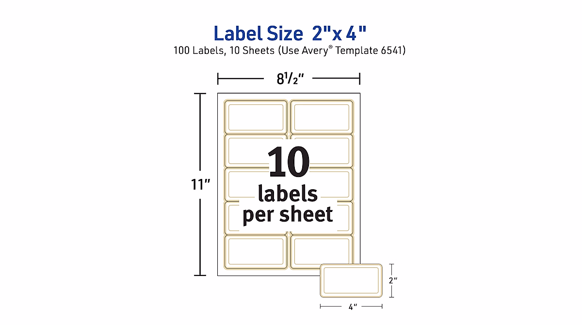 Avery Printable Shipping Labels 2x4 Matte White with Gold Border