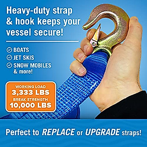 Boat Trailer Winch Strap with Hook Bow Boat Winch Strap Replacement for Hand Crank Trailer Heavy Duty Boat Hook Boat Winch Strap with Hook Towing Boat Trailer Straps Other Trailers 10000Lbs 2" x 20'