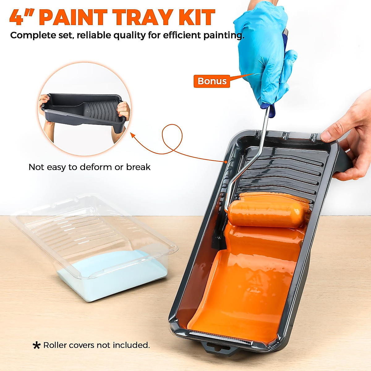 PinStone Paint Tray, 4 Inch Paint Roller Tray, Heavy Duty Small Paint Tray with Threaded Roller Frame and 10 Paint Tray Liners Disposable, Paint Pan Trays for Painting Walls, Trim, Touch up, 13 Pack