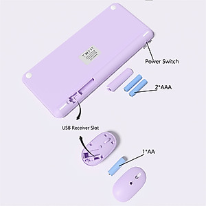 Mini Computer Wireless Keyboard and Mouse Combo, UBOTIE Colorful Compact Silent Linear Switch Round Keycaps TKL Keyboards with Optical Mouse for Travel Business(Purple)