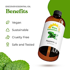 Sun Essential Oils - Peppermint 4oz Bottle for Diffuser, Humidifier, Aromatherapy, Personal & Home Care - Therapeutic Grade Peppermint Essential Oil - Peppermint Fragrance Oil for Candle Making