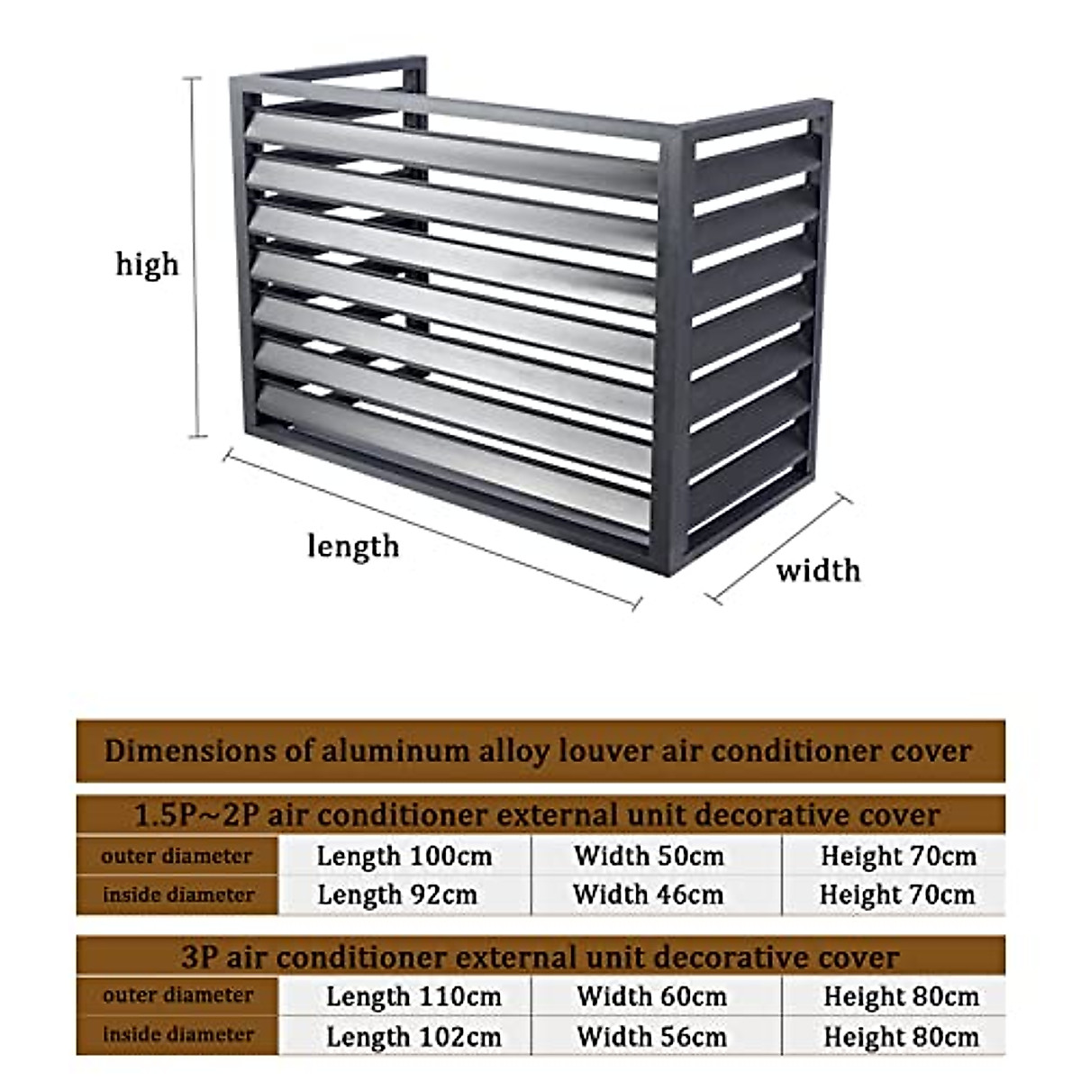 Hid Outdoor Air Conditioning Cover Privacy Fence, Anti-Theft Sturdy Aluminum Heavy Duty Ac Cover with Topper Cover, Freestanding Louvered Space Divider, Patio Furniture Covers Pool Pump Barrier Fenc