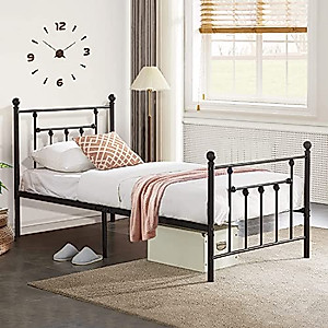 VECELO Twin Size Metal Platform Bed Frame with Headboard and Footboard, Sturdy Steel Slat Support/No Box Spring Needed Mattress Foundation/Easy Assemble，Victorian Style,Matte Black