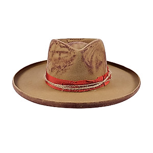 Vintage Fedora Firm Wool Felt Panama Hat Classic Rancher for Men Women Wide Brim Roll with Lightning Logo Distressed