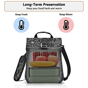 Lunch Bag Cooler Bag Thermal Insulated Men Women Travel School Work Spider Web Black Portable Beach Shoulder Strap