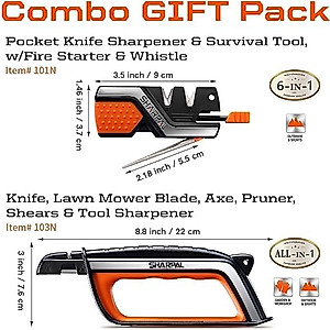 SHARPAL Pocket Knife Sharpener & Garden Tool Sharpener, Sharpening Straight and Serrated Knives, Lawn Mower Blade, Axe, Pruners, Shears, Scissors, Combo Gift Pack w/Greeting Card