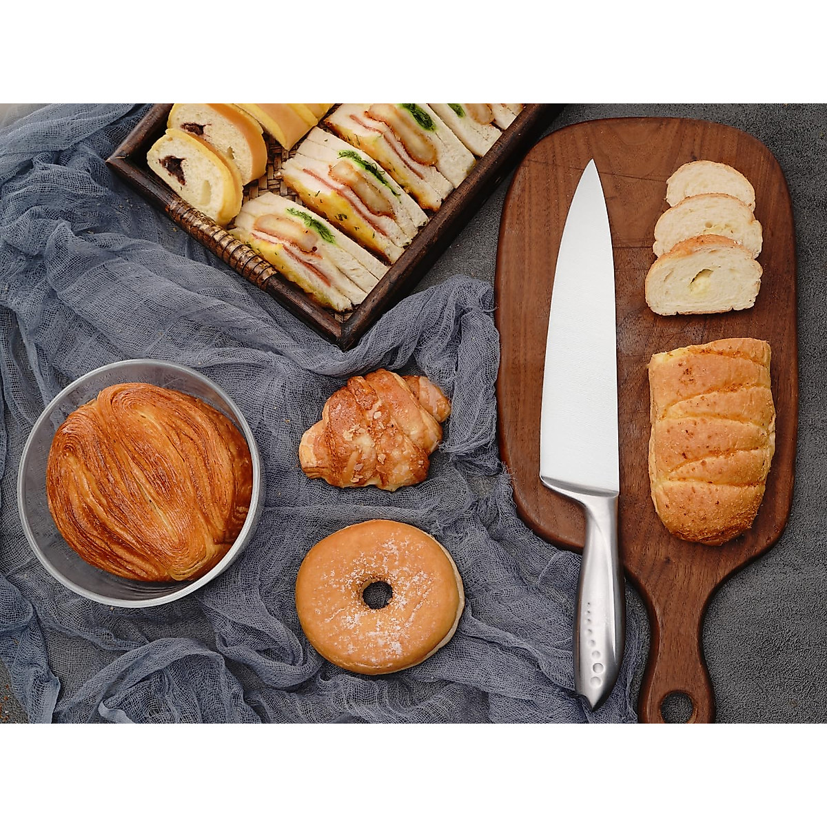 Hollory 8 Inch Chef Knife, German High Carbon Stainless-Steel Blade and Ergonomic Comfortable Handle, Non-Stick Chef Knife for Cutting of Meat Vegetables and Fruits-Silver