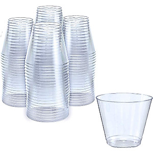 Prestee Small Clear Plastic Cups, 5 oz. 100 Pack, Hard Disposable Cups, Plastic Wine Cups, Plastic Cocktail Glasses, Plastic Drinking Cups, Plastic Party Punch Cups, Bulk Wedding Plastic Tumblers