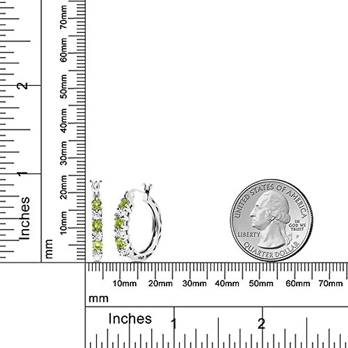 Gem Stone King 925 Sterling Silver Green Peridot and White Diamond Accent Hoop Earrings For Women (0.83 Cttw, Gemstone Birthstone, 22MM = 0.85 Inches Diameter)