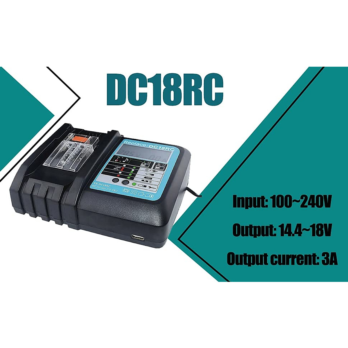 Powerwings 3A DC18RC Charger, Compatible with 18V Makita Charger DC18RA DC18RC DC18SC, Replace for 18V Makita Battery BL1840 BL1850 BL1860 BL1830 BL1830B BL1840B BL1415