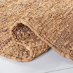 SAFAVIEH Vintage Leather Collection Area Rug - 8' x 10', Light Gold, Handmade Boho Fringe Leather, Ideal for High Traffic Areas in Living Room, Bedroom (VTL501D)