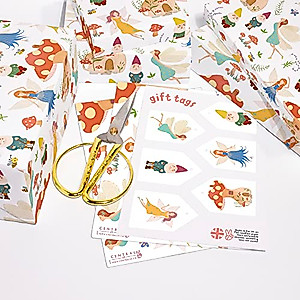 CENTRAL 23 Mushroom Wrapping Paper - 6 Eco Gift Wrap Sheet - All Occasion Wrapping Paper - Fairy - Flowers - Dwarf - Comes With Fun Stickers - Recyclable