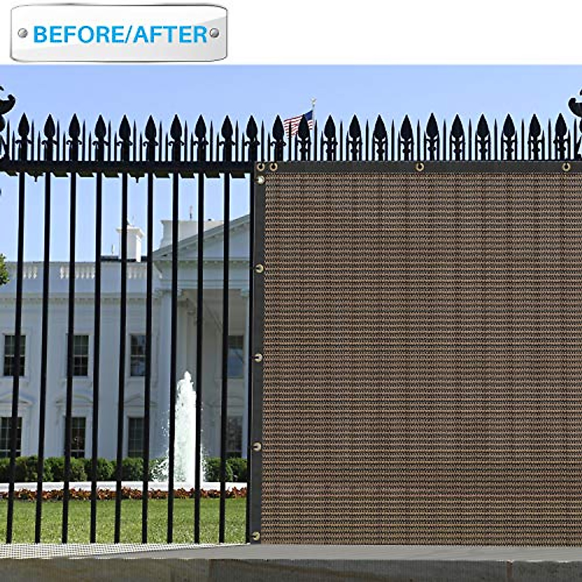 Patio 5' x 25' Fence Privacy Screen Brown Commercial Grade Mesh Shade Fabric with Brass Gromment Outdoor Windscreen Zipties