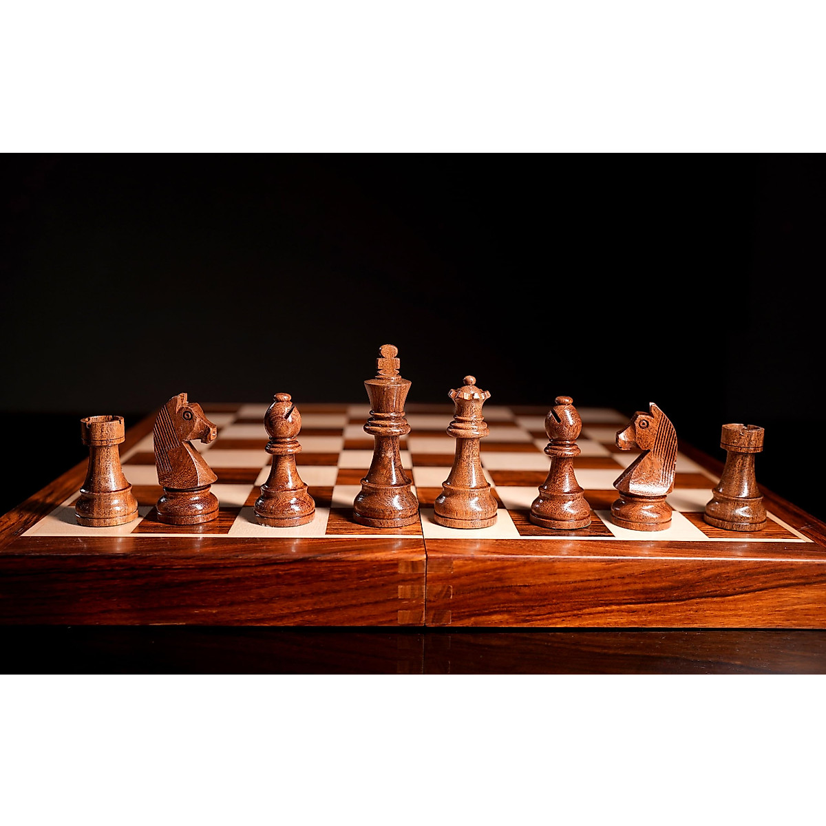 BCBESTCHESS Set, Premium Quality, Handcrafted Rosewood Unique Chess Board Set, Foldable Secure Storage for Magnetic Pieces with Extra Queens, Chess Set for Kids and Adults, Brown (16x16 Inches)