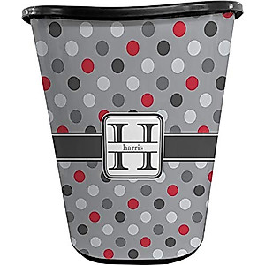 RNK Shops Red & Gray Polka Dots Waste Basket - Single Sided (Black) (Personalized)