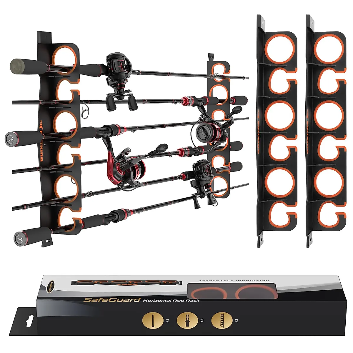 KastKing SafeGuard Fishing Rod Holder for Garage, Wall or Ceiling Mounted Fishing Rod Rack Storage Organizer, Fishing Pole Holder Holds 6 Rods or Combos in Less Than 18 Inches