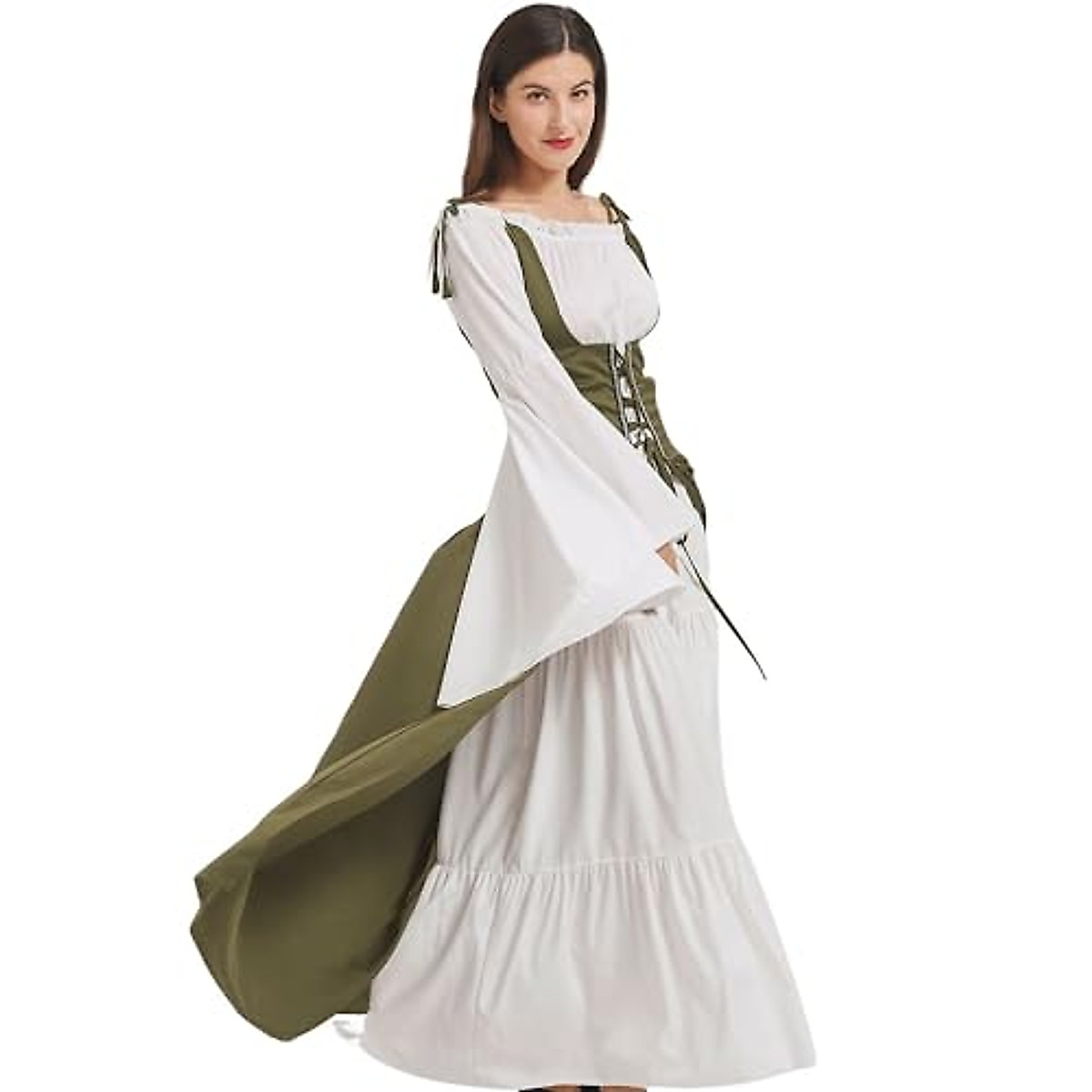 Vianinfalo Renaissance Dress Women Irish Medieval Pirate Costume Ren Faire Dresses Halloween Costume (Olive S/M)