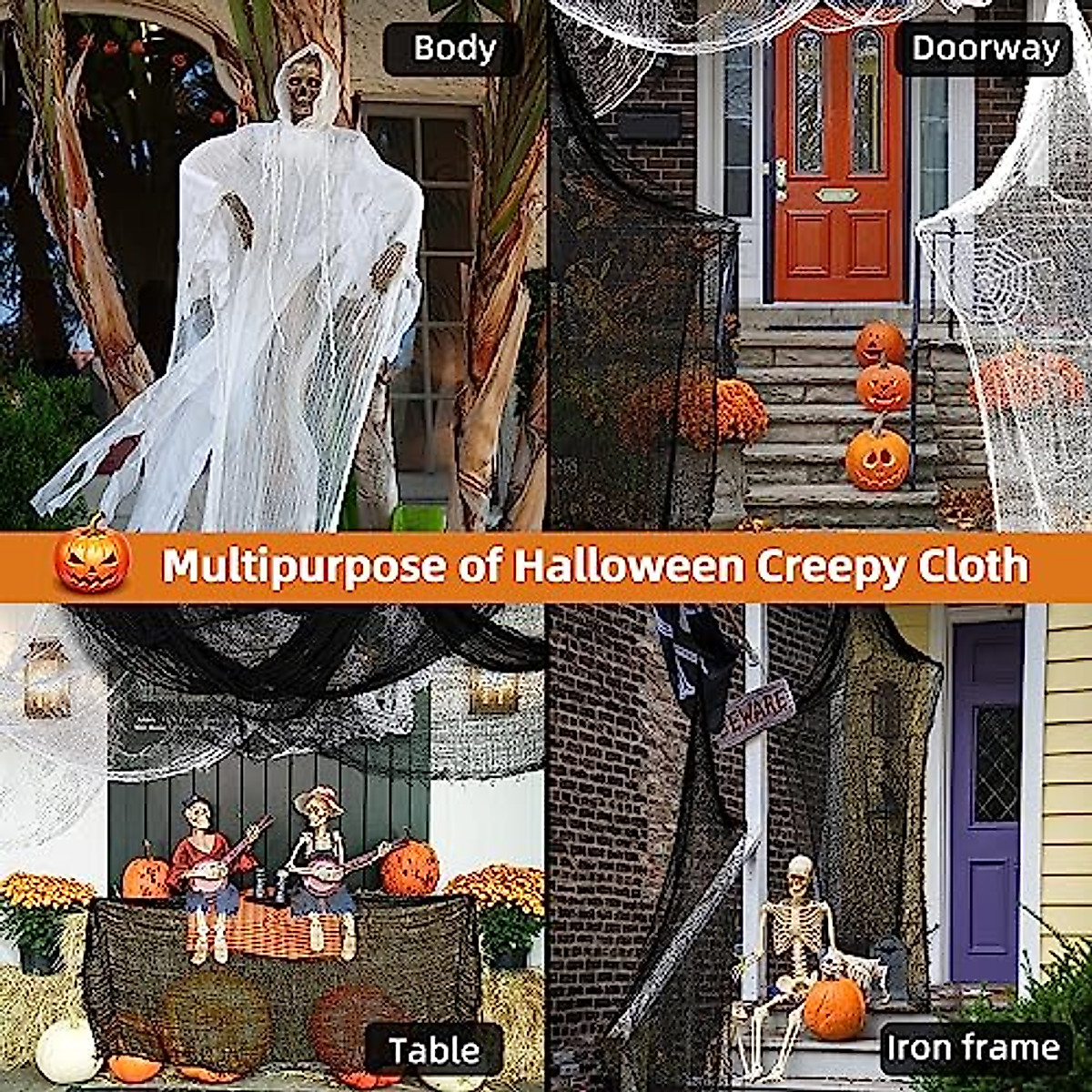 Xgunion Halloween Creepy Cloth 6Pcs 30×72inch Halloween Black Spooky Scary Creepy Gauze Cloth Decor Creepy Cloth Halloween Decorations for Party Indoor Outdoor (4Black + 2White)