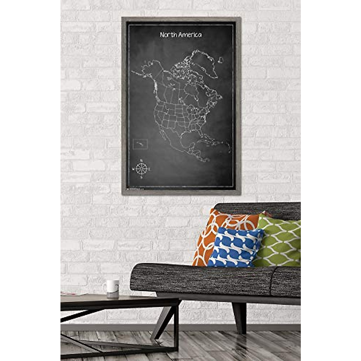 Trends International Chalk Map-North America Wall Poster, 22.375" x 34", Barnwood Framed Version