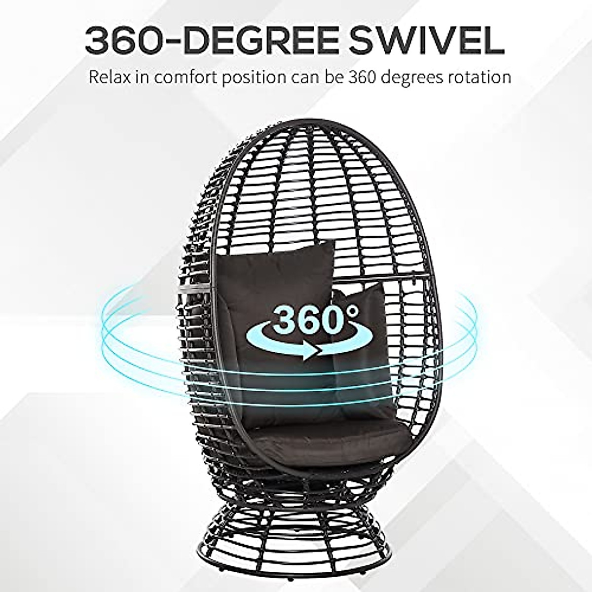 Outsunny Outdoor Wicker Egg Chair with Cushion, Lounge Chair Rattan 360 Degree Round Basket Chair for Backyard Garden Lawn Indoor Living Room, Brown