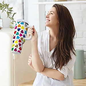 MCHIVER Colorful Hearts 40 oz Tumbler with Handle and Straw Stainless Steel Vacuum Water Bottle Leak-proof Travel Coffee Mug Insulated Tumbler with Lid