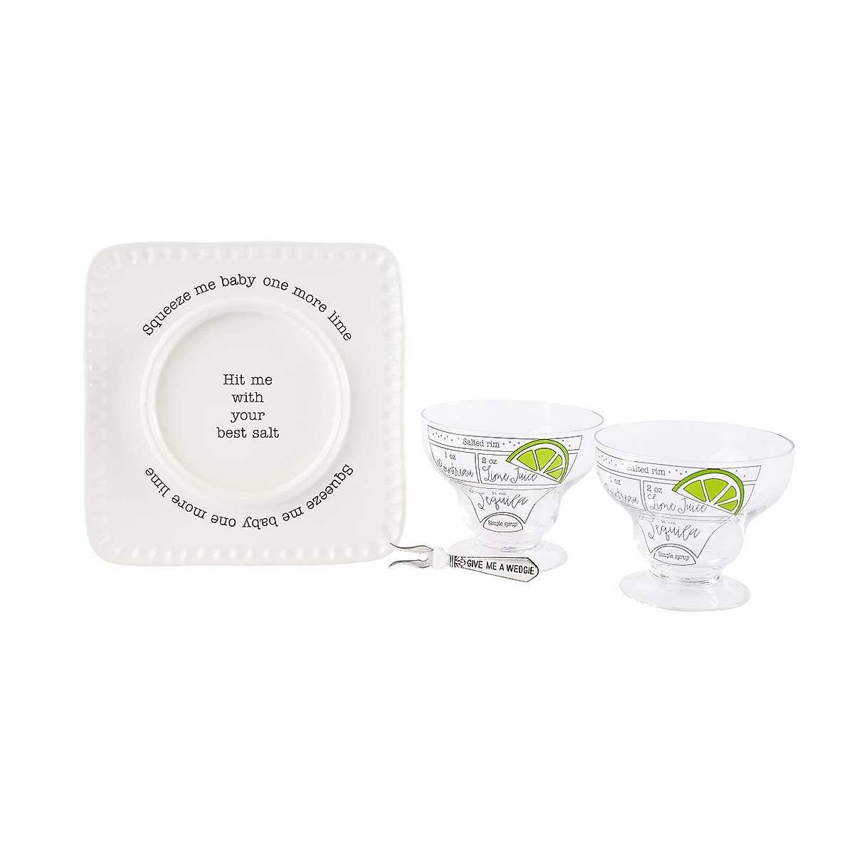 Mud Pie Margarita Gift Box | Includes 2 Margarita Glasses and Lime and Salt Rimmer