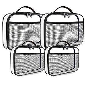 PandaEar 4 Pack Toy Storage Zippered Bags, Clear PVC Portable Organizer Bags with Manual Pockets for Board Games, Puzzles, Building Blocks, Book & Small Toys -Small, Large