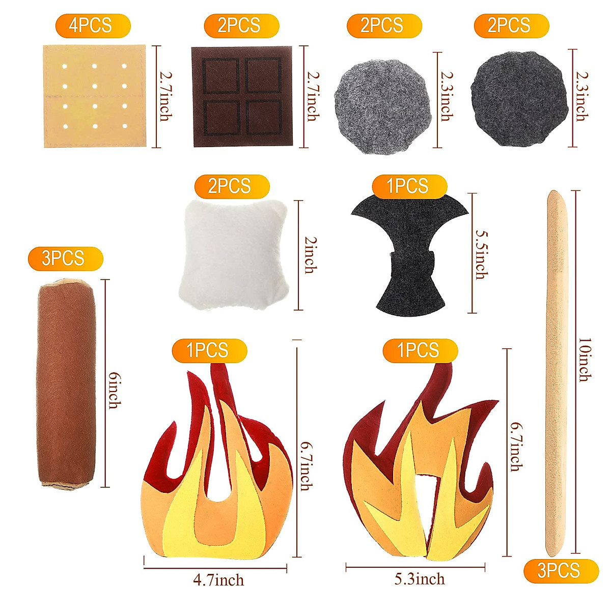 26 Pcs Pretend Camping Play Set Fake Campfire Felt Toys Wood Patten Throw Pillow Cushion Red LED Hurricane Lantern for Adults Kids Learning Preschool Boys Girls Gifts