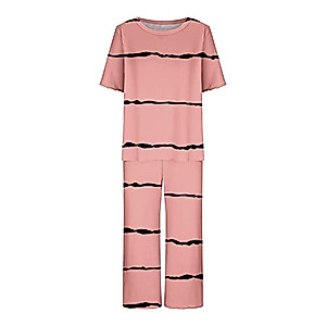 MRGIINRI Pajamas for Women 2023 Summer Trendy Short Sleeve Sleepshirt and Capri Pants Pjs Sets Loungewear with Pockets