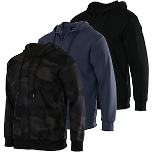 3 Pack: Men’s Fleece Mens Hoodie Long Sleeve Full Zip Up Hoodies for Men Windbreaker Jacket Sweatshirt Workout Running Sports Casual Outdoor Hiking Performance Active Gym Athletic Pullover Set 1, XXL