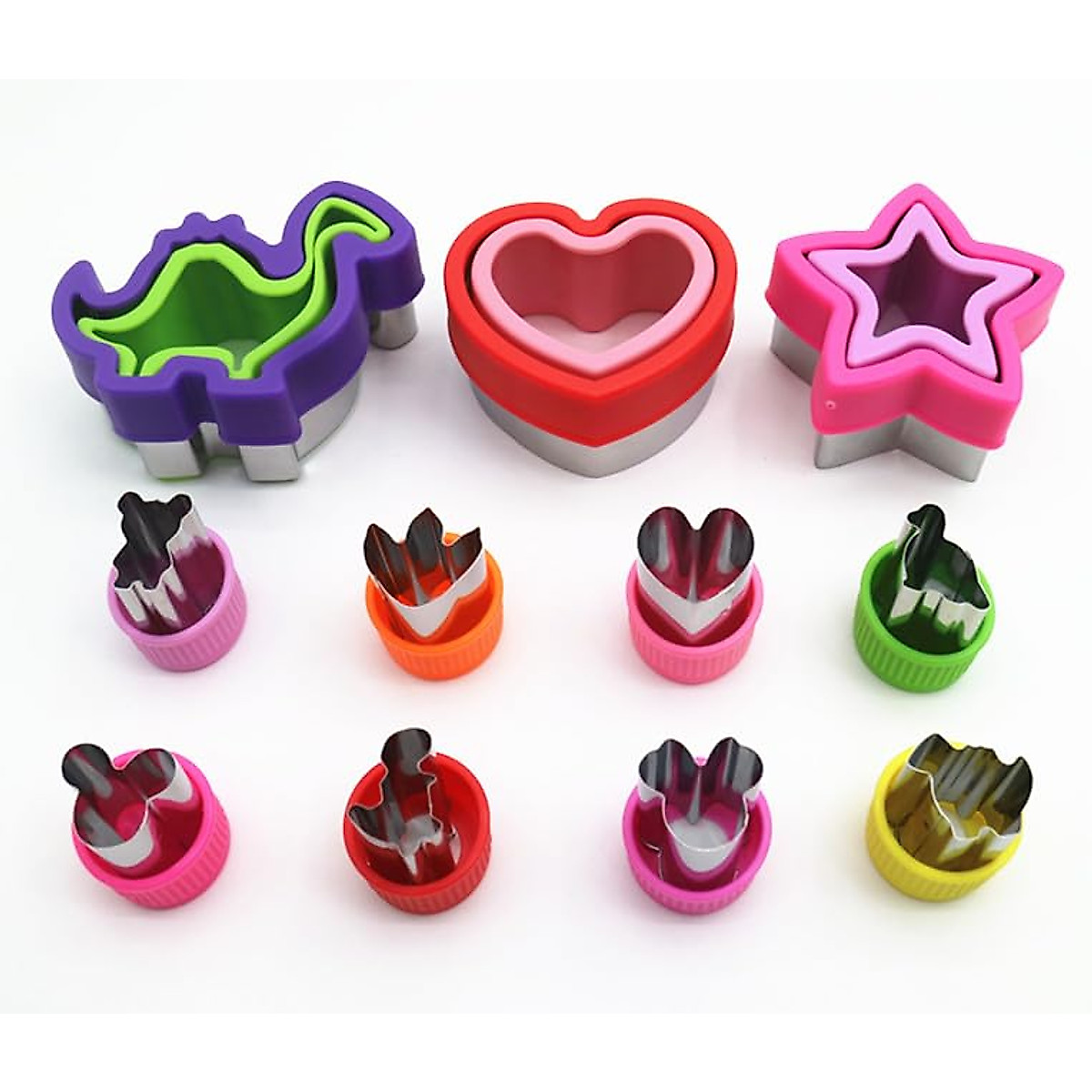 GELIFATLE Sandwich Cutter and Sealer Set, 3 Pcs 3 Inch Bread Sandwich Decruster Pancake Maker DIY Cookie Cutters for Kids Lunch Box -with 8 Pcs Fruit Vegetable Cutter Shapes Set