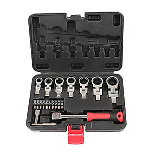 LSLANSOON 20 Pcs Flex Head Ratchet Wrench Set, 8mm-19mm Changeable Torx Head Wrench Ratchet Screwdriver Multi Tool Set with Case