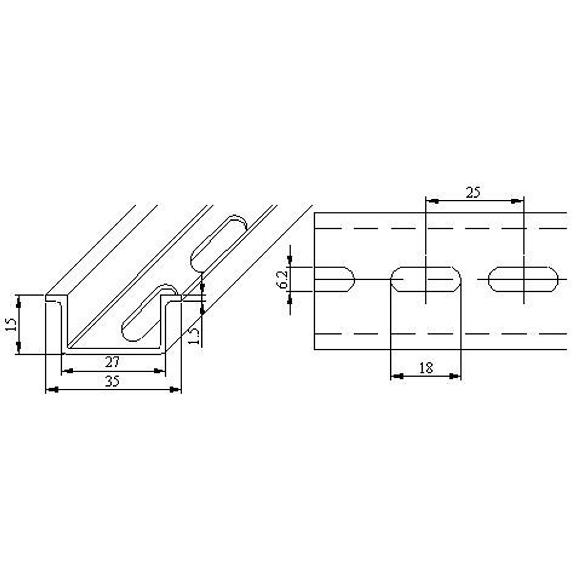 ONE Pre-Cut 225 mm (~9 INCH(8.9")) RoHS Steel Slotted 35 x 15 mm DIN Rail