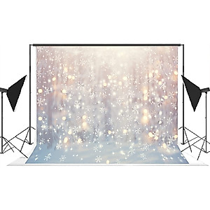 Lofaris Winter White Snowflake Photography Backdrop Christmas Snow Wonderland Background Merry Xmas Glitter Bokeh Snow Family Holiday Event Party Decor 7x5ft