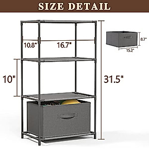 Iwaiting Outdoor 4 Tier Closet Organizers and Storage, Clothes Storage Organizer with 1 Drawer, Practical Storage Shelves for Storing Clothes, Bag and Other Items (Grey)