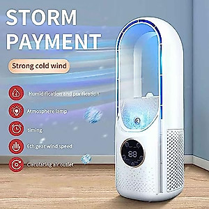 Portable Air Conditioner Leafless Fan - Air Cooler Fan, USB Personal Timing Powerful Electric Fan with 6-Speed,Humidification,Filtering,Cooling for Travel,Household,Office,Bedside,Desk (White)