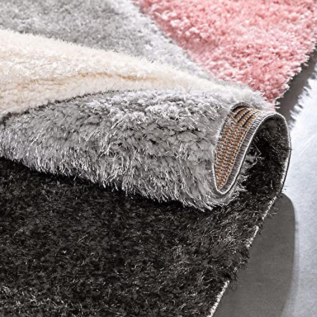 Well Woven Walker Pink Triangle Boxes Thick Soft Plush 3D Textured Shag Area Rug 4x6 (3'11" x 5'3")