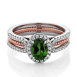 Gem Stone King 925 2-Tone Sterling Silver Chrome Diopside Wedding Band Insert Stackable Ring For Women (1.32 Cttw, Available In Size 5, 6, 7, 8, 9)