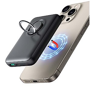 JOYROOM Magnetic Portable Charger 10000mAh Power Bank with Ring Holder, N52 Stronger Magnetic 20W PD Fast Charging Battery Pack Compatible with iPhone 16/15/14/13/12/Pro/Pro Max (Black)