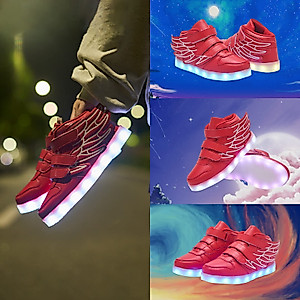 LED Light Up Shoes with Flying Wings for Boys Girls Kids Hip-Top Flashing Sneakers for Festivals, Party, Christmas, Halloween,Friend Gift with USB Charging, Red 35