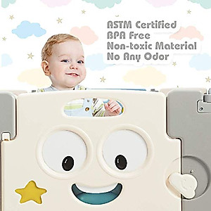 Costzon Foldable Baby Playpen, 14-Panel Baby Play Yards with Lock Door & Anti-Slip Rubber Bases, Indoor Outdoor Safety Baby Fence with Adjustable Shape for Children Toddlers (14 Panel, Multicolor)